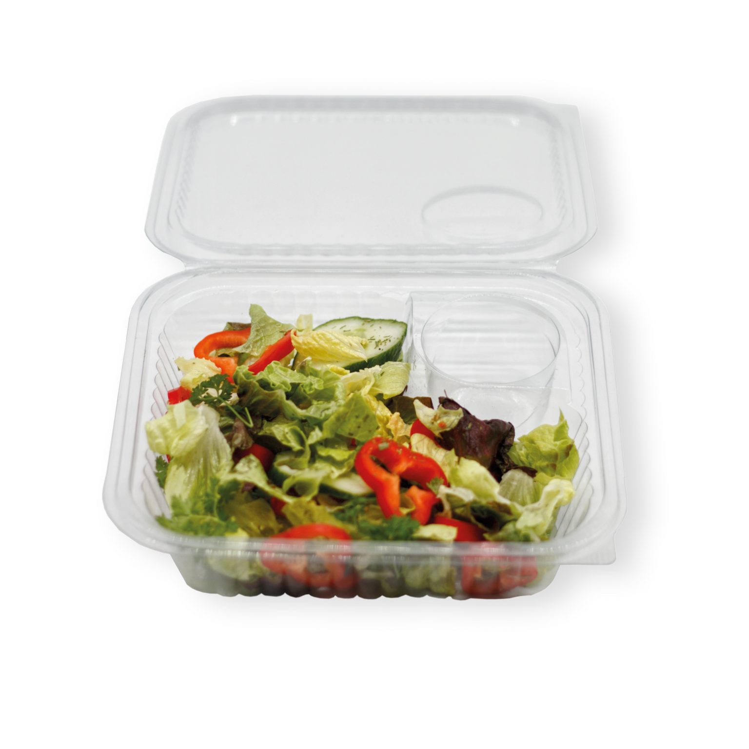 Salat-Box mit Dressing-Ecke und flachem Deckel - Kocak Verpackungen